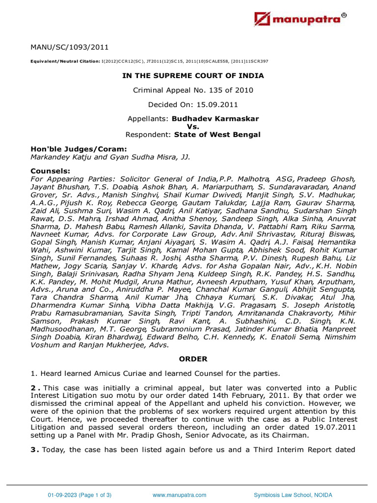 Budhadev Karmaskar Vs State of West Bengal 1509201s110998COM539815 ...