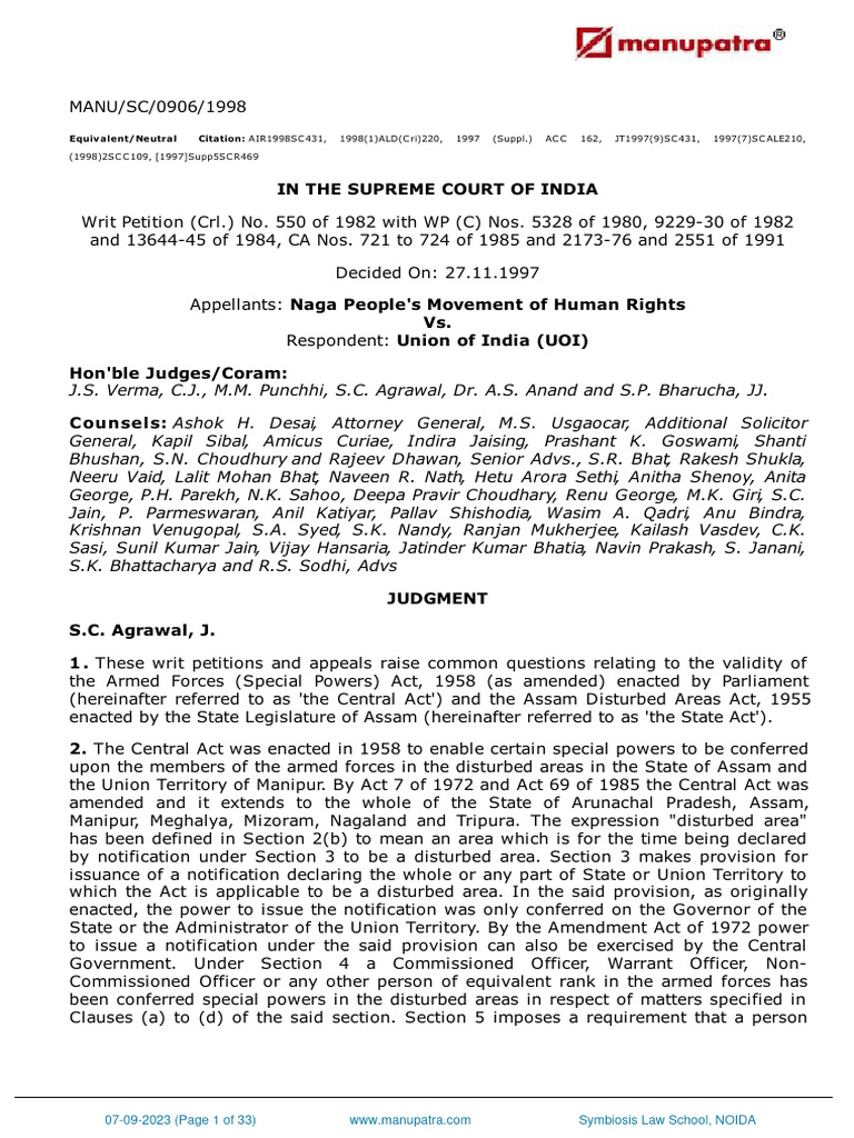 Supreme Court Ruling on AFSPA Validity | PDF | Arrest | State Of Emergency