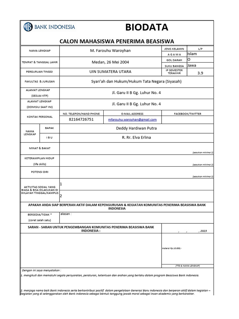 Form A1 Biodata | PDF