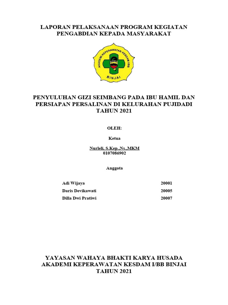 Laporan Pelaksanaan Program Pengabdian Kepada Masyarakat Penyuluhan Gizi Seimbang Pada Ibu Hamil ...