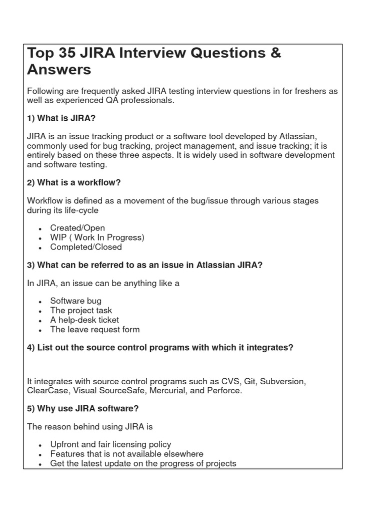 Top 35 JIRA Interview Questions | PDF | Business | Technology & Engineering