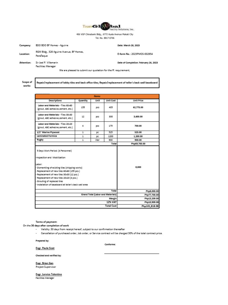 Tile Repair Completion at BDO BF Homes | PDF | Business
