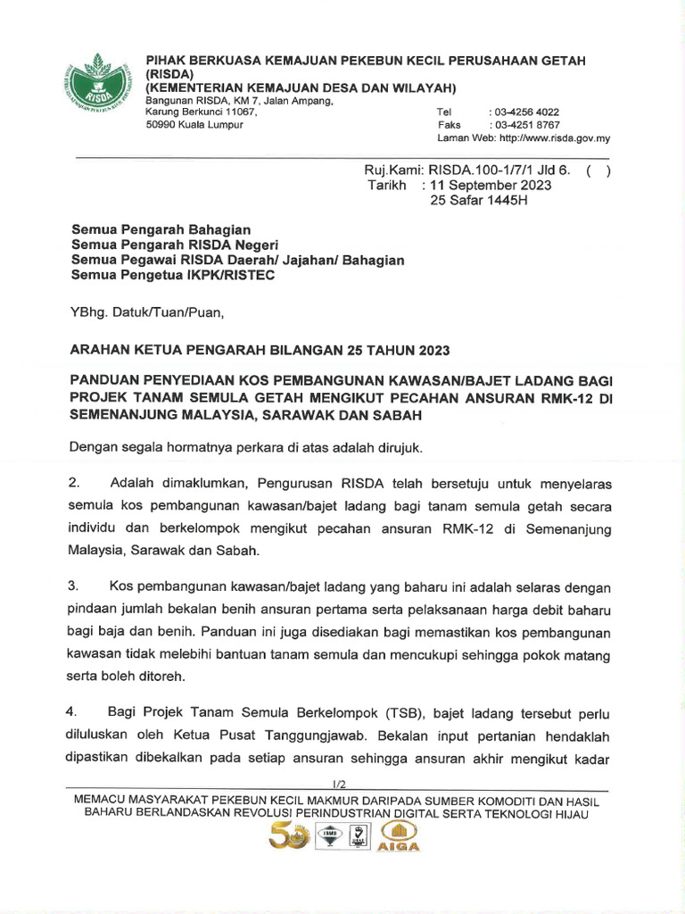 Akp 25 Tahun 2023 - Panduan Penyediaan Kos Pembangunan Kawasan Bajet Ladang Bagi Projek Tanam ...