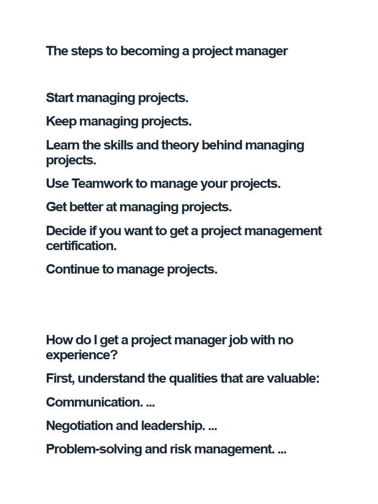 The Steps To Becoming A Project Manager | PDF