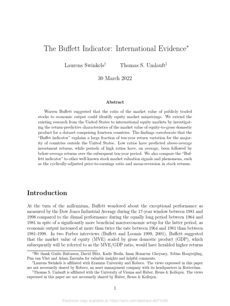 SSRN-id4071039 The Buffett Indicator: International Evidence | PDF