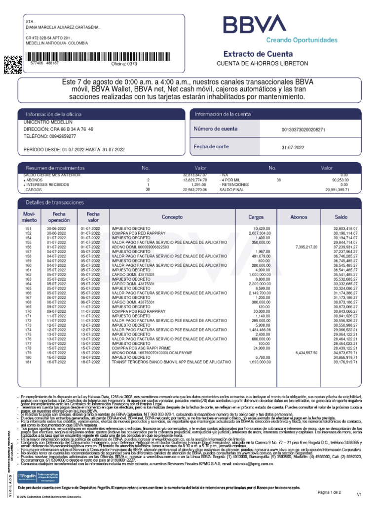 Ejemplo Extractos Bancarios Colombianos | PDF