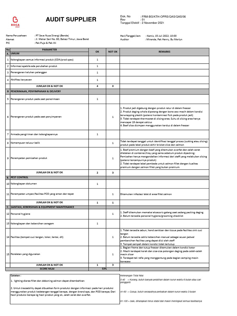 Report Audit Supplier | PDF