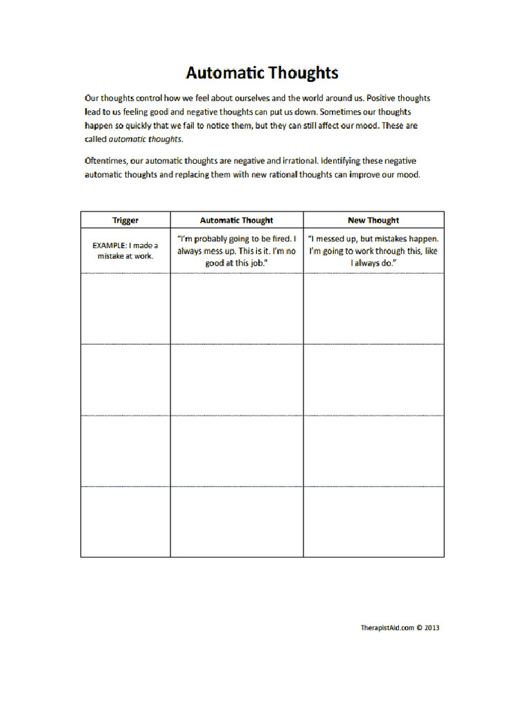 Automatic Thoughts | PDF