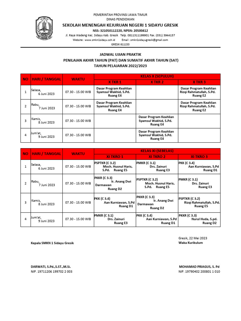 Jadwal Ujian Praktik 2022-2023 | PDF
