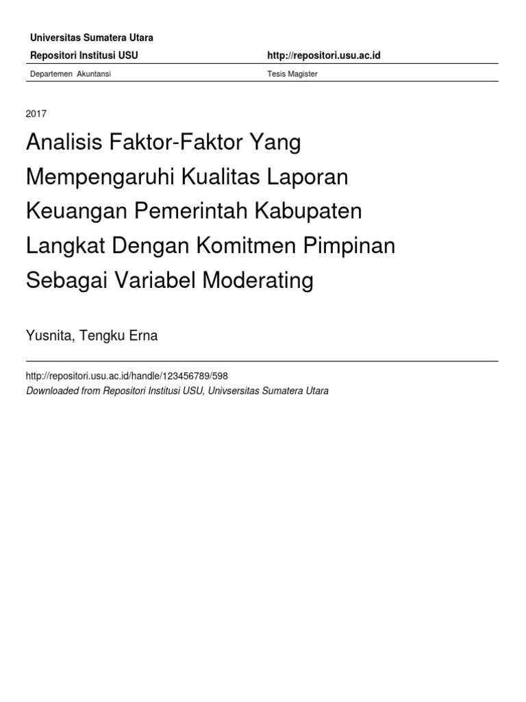 Analisis Faktor-Faktor Yang Mempengaruhi Kualitas Laporan Keuangan Pemerintah Kabupaten Langkat ...