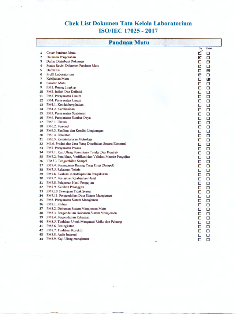 Checklist Tata Kelola Laboratorium 17025 | PDF