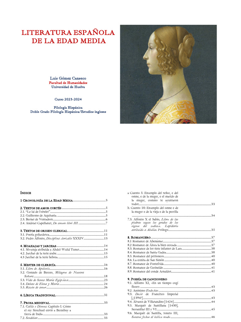 Cronología y Textos Literatura Española Edad Media 2023-2024 | PDF ...