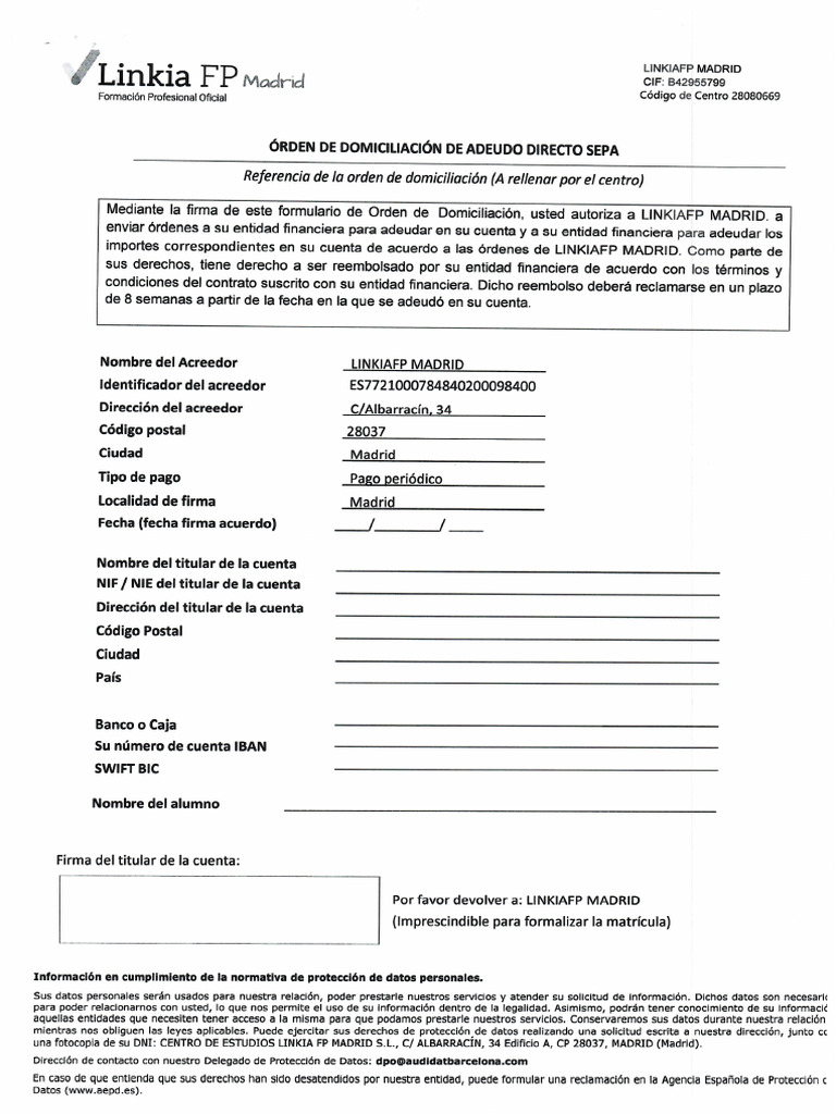 Documento Sepa Linkia FP | PDF