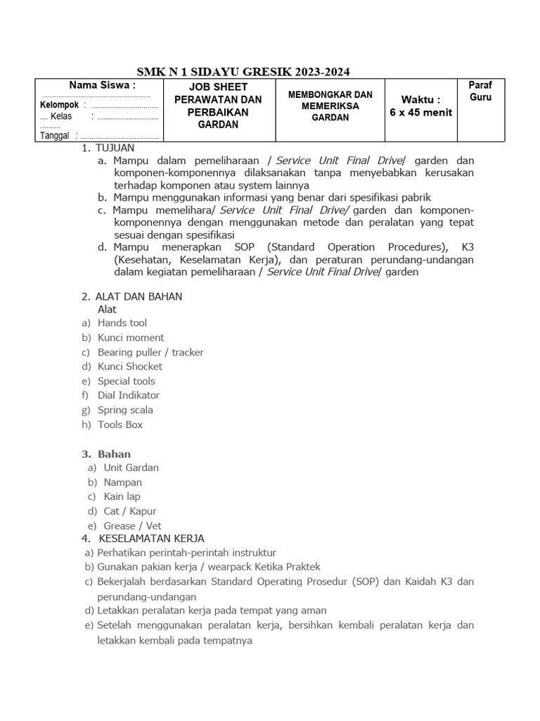 Jobsheet Gardan | PDF