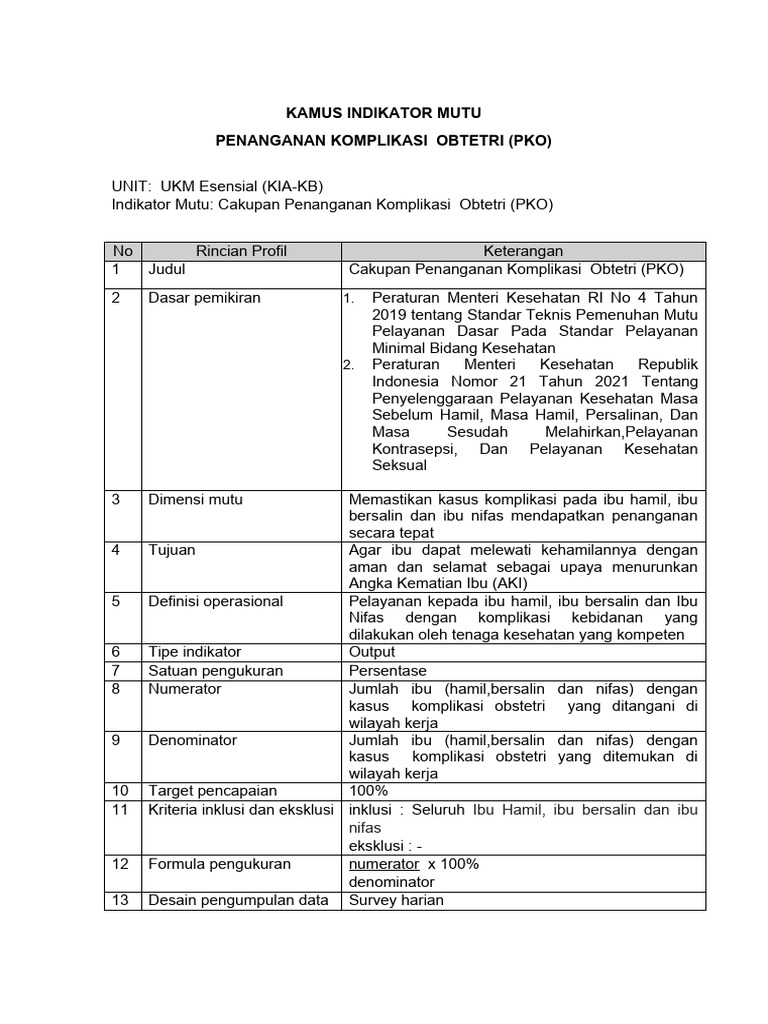 Kamus Indikator PKO | PDF