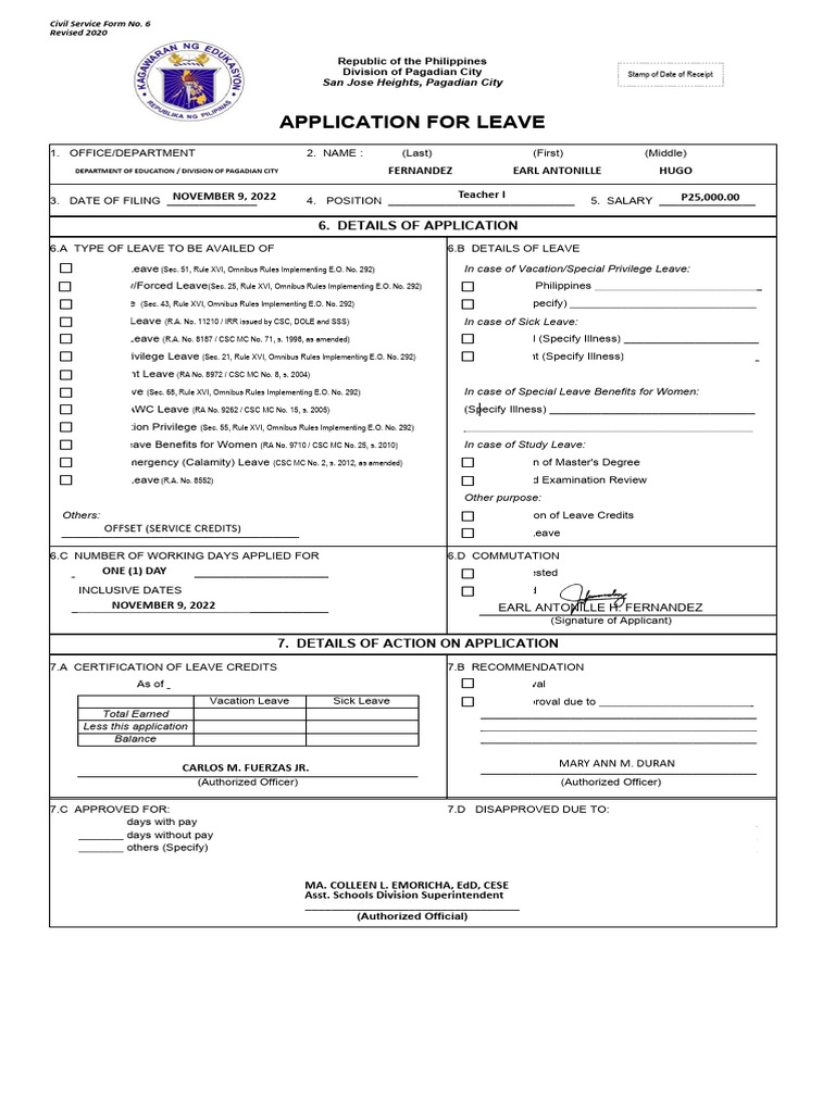 Leave Application Form Template | PDF