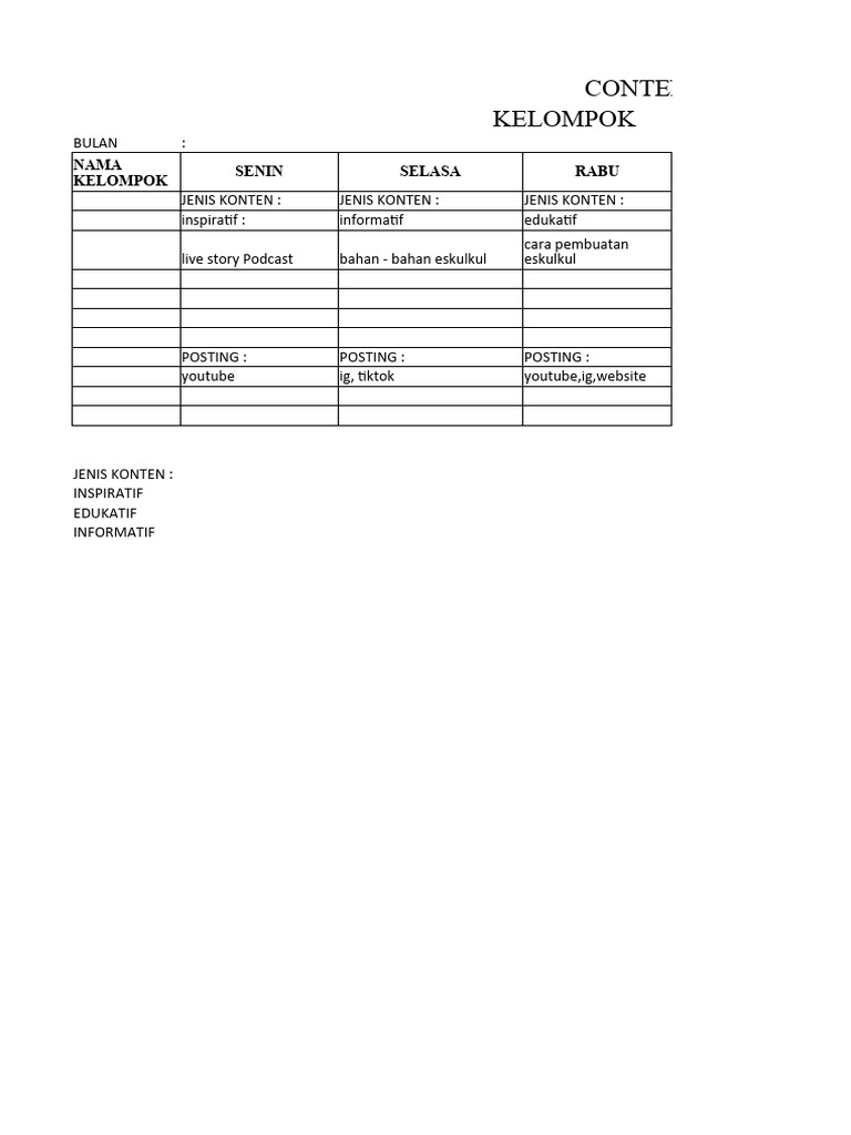 Rencana Konten Bulanan untuk Eskul | PDF