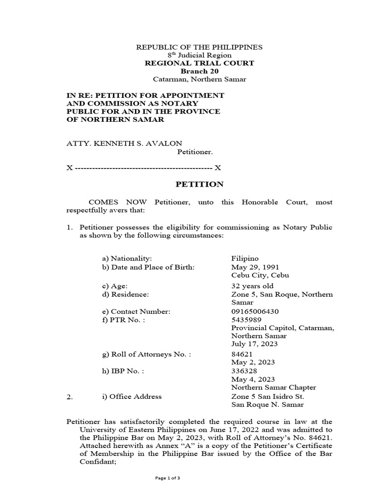 Regional Trial Court Branch 20 in Re: Petition For Appointment and ...