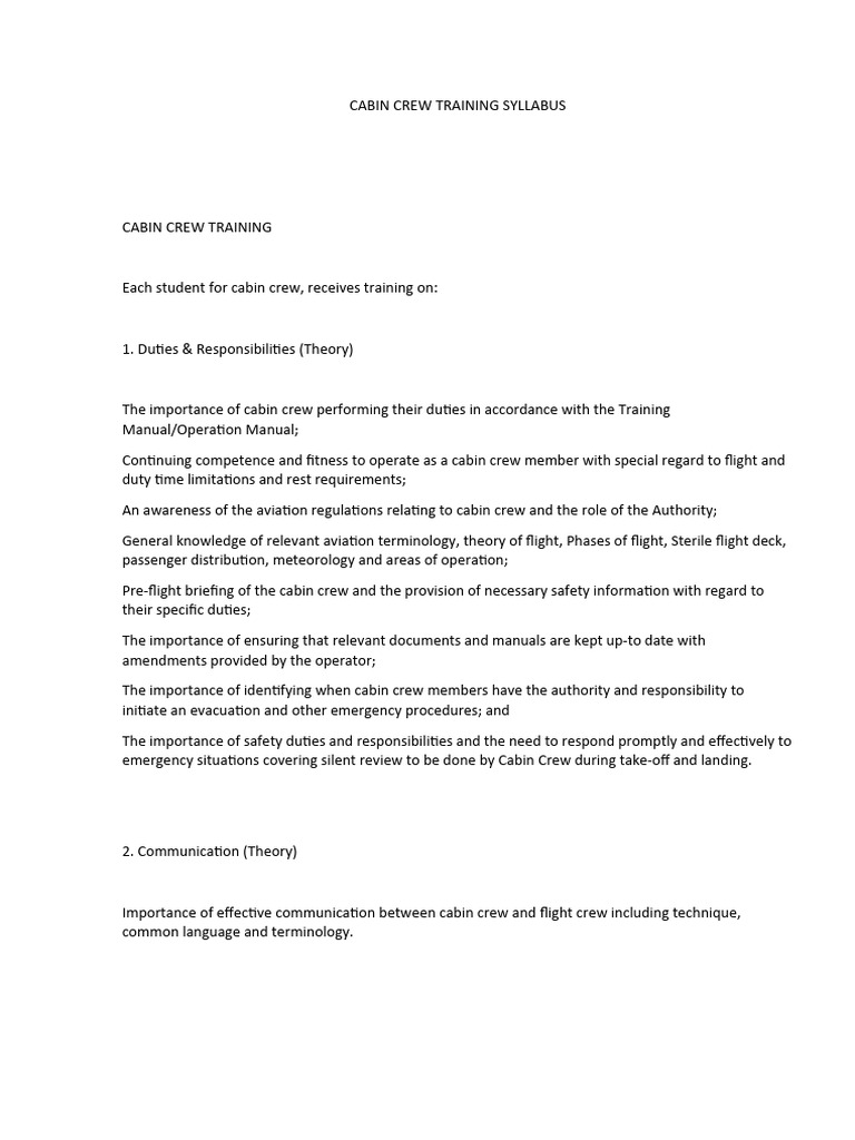 Cabin Crew Training Essentials | PDF | Flight Attendant | Safety
