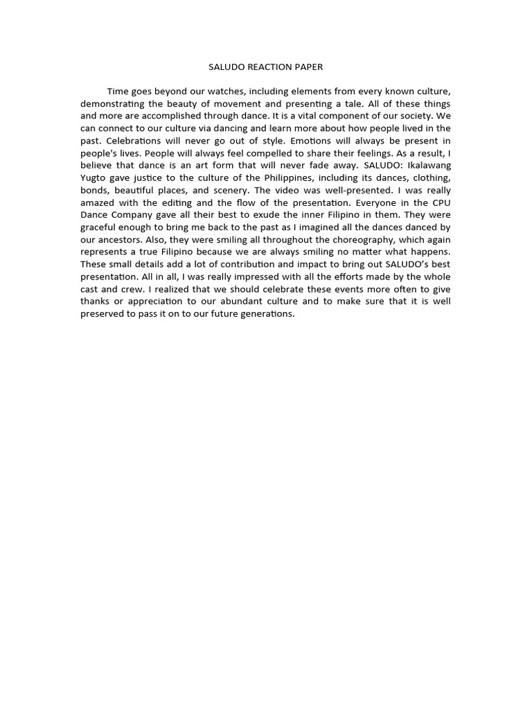 SALUDO REACTION PAPER - Culture of The Philippines | PDF