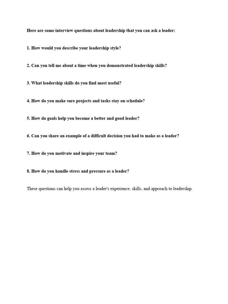 Here Are Some Interview Questions About Leadership That You Can Ask A ...