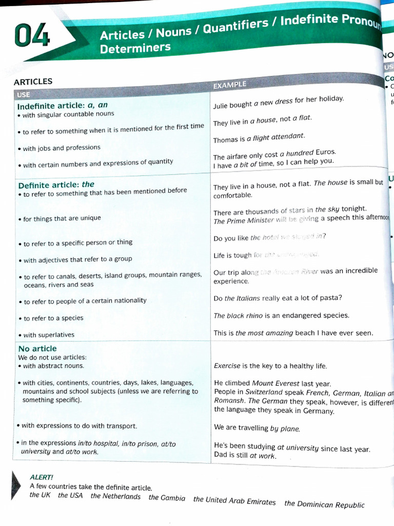 Articles, Nouns, Quantifiers, Indefinit Pronouns, Determiners | PDF ...