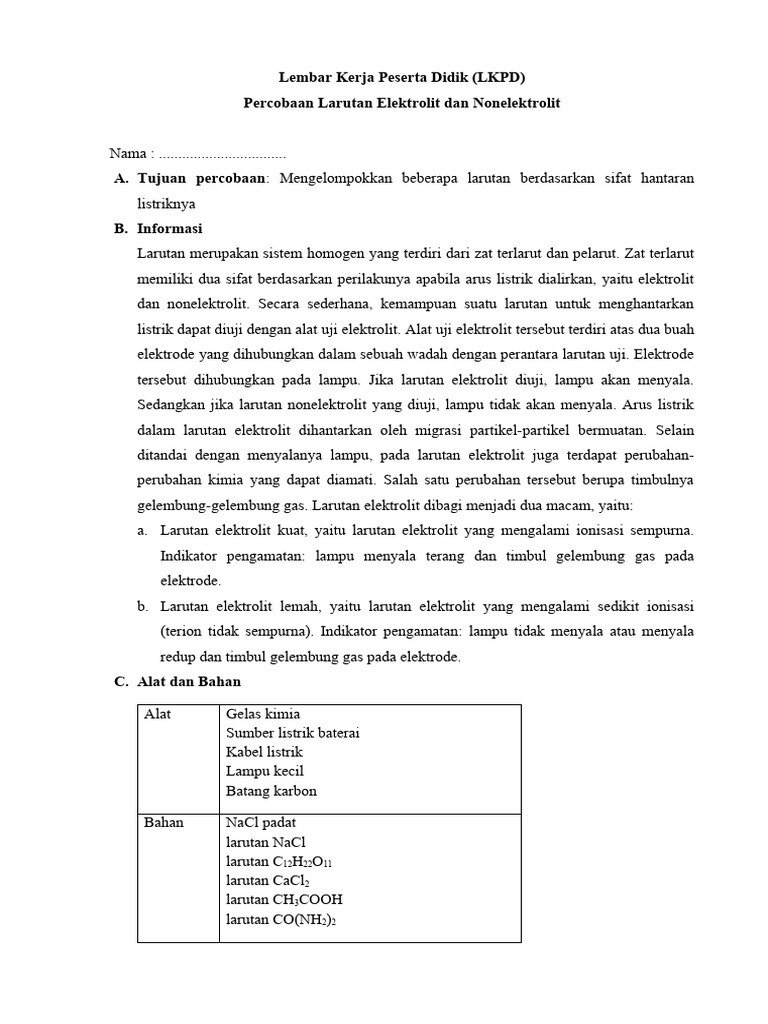 LKPD Praktikum Daya Hantar Listrik | PDF