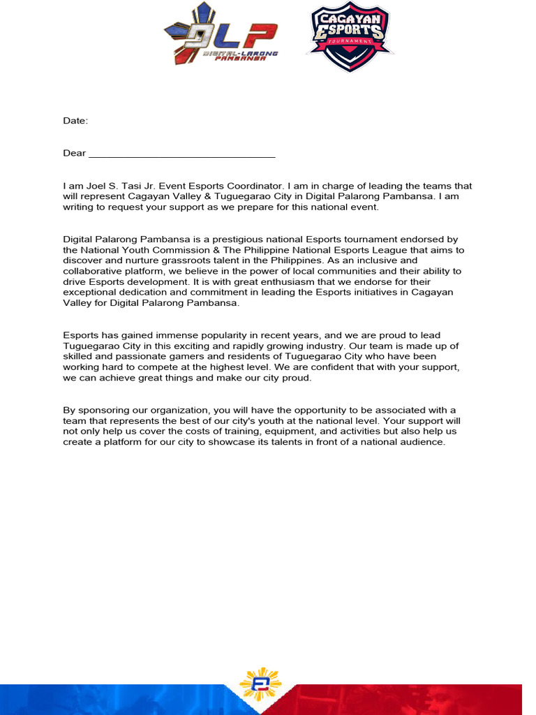 E-Palaro EC Sponsorship Letter | PDF