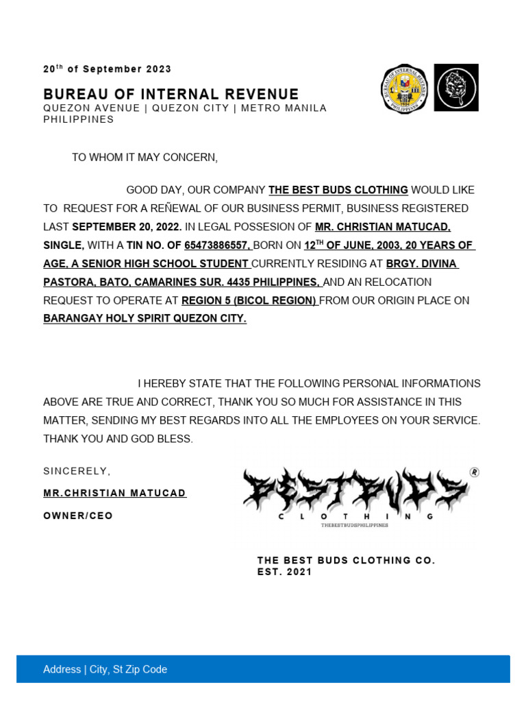 Business Permit Request | PDF
