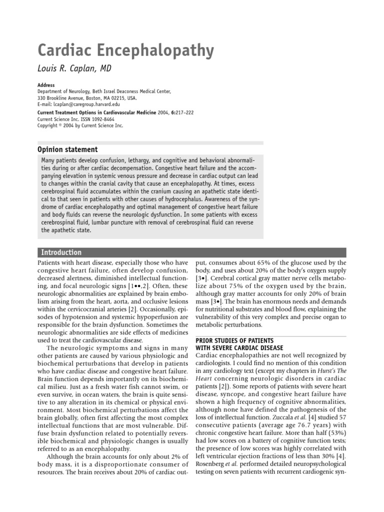Card Enceph | PDF | Cerebrospinal Fluid | Heart Failure