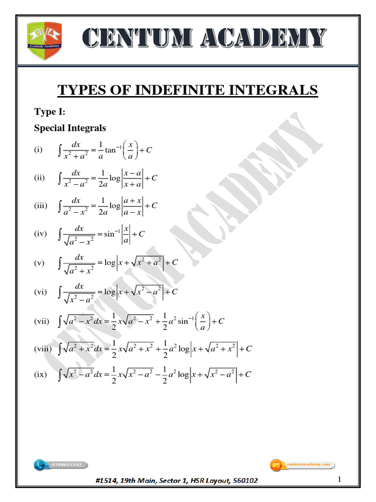 Types of Indefinite Integrals | PDF