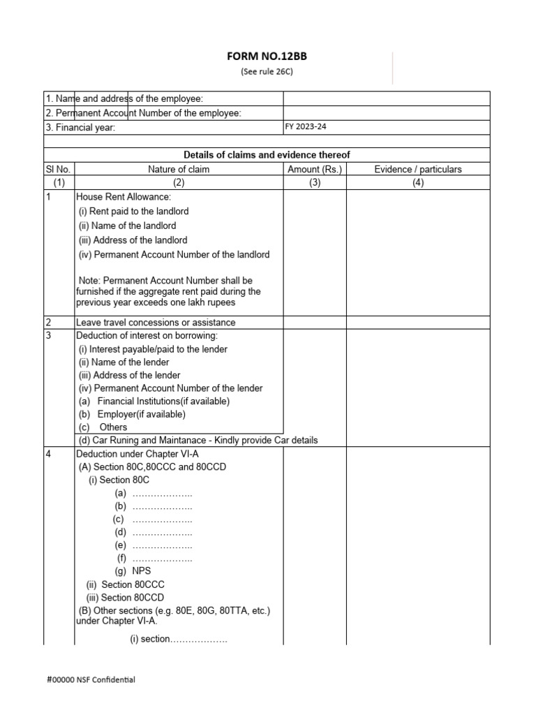 TDS Declaration Sheet FY 2023-24 | PDF