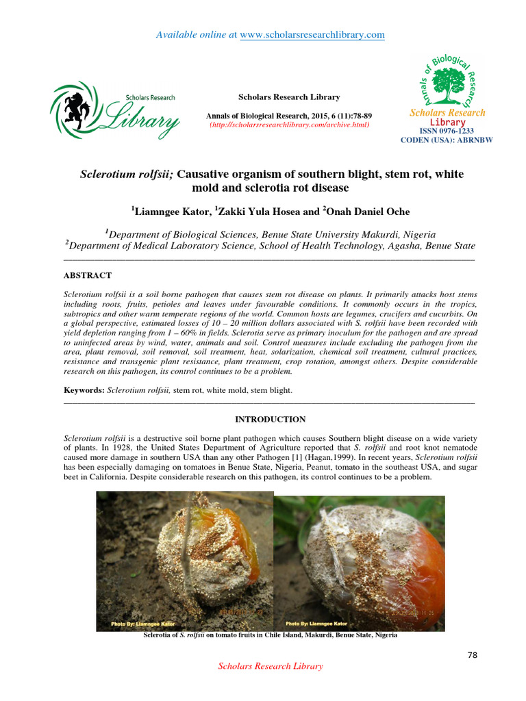 Sclerotium rolfsii: Classification and Impact | PDF