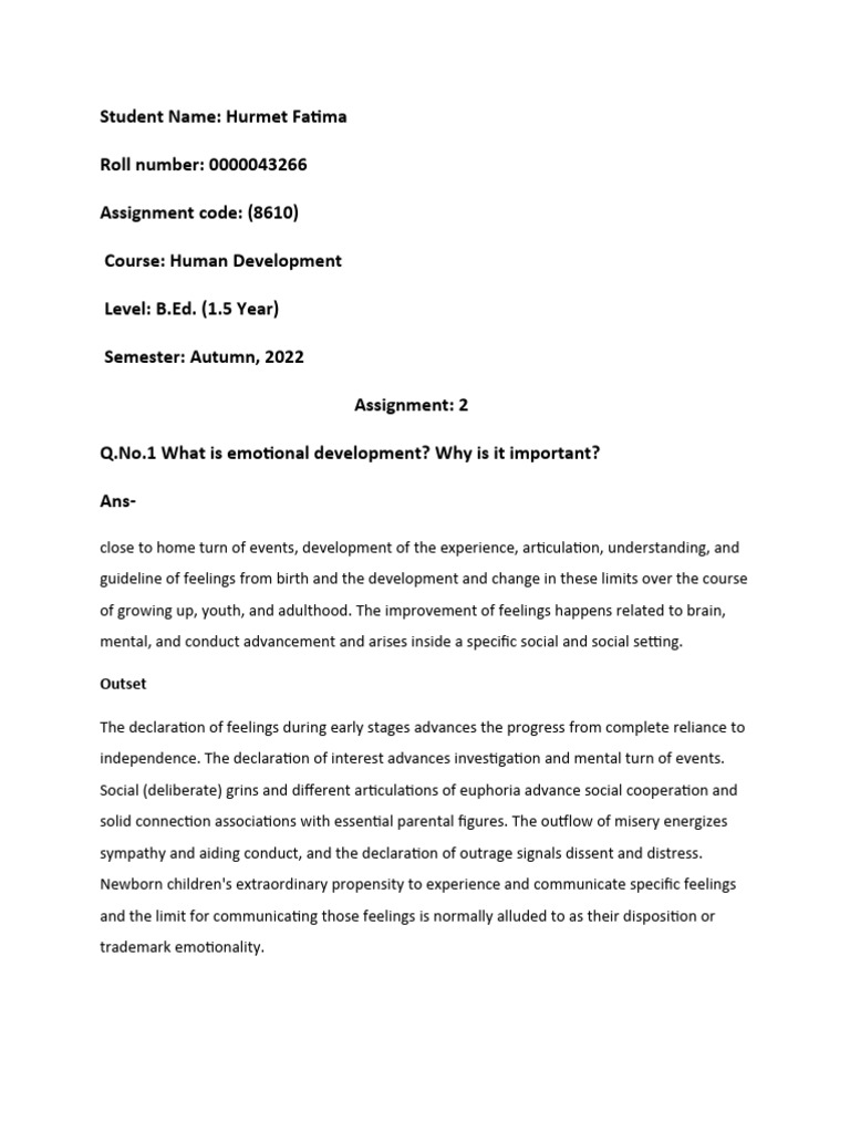Assignment 2 Human Development-8610 | PDF
