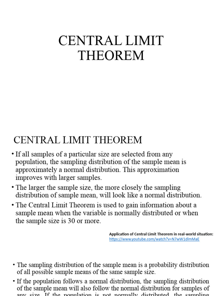 Central Limit Theorem | PDF | Probability Distribution | Normal ...