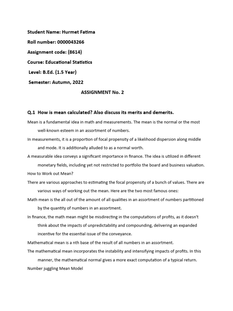 Assignment 2 Educational Statistics-8614 | PDF