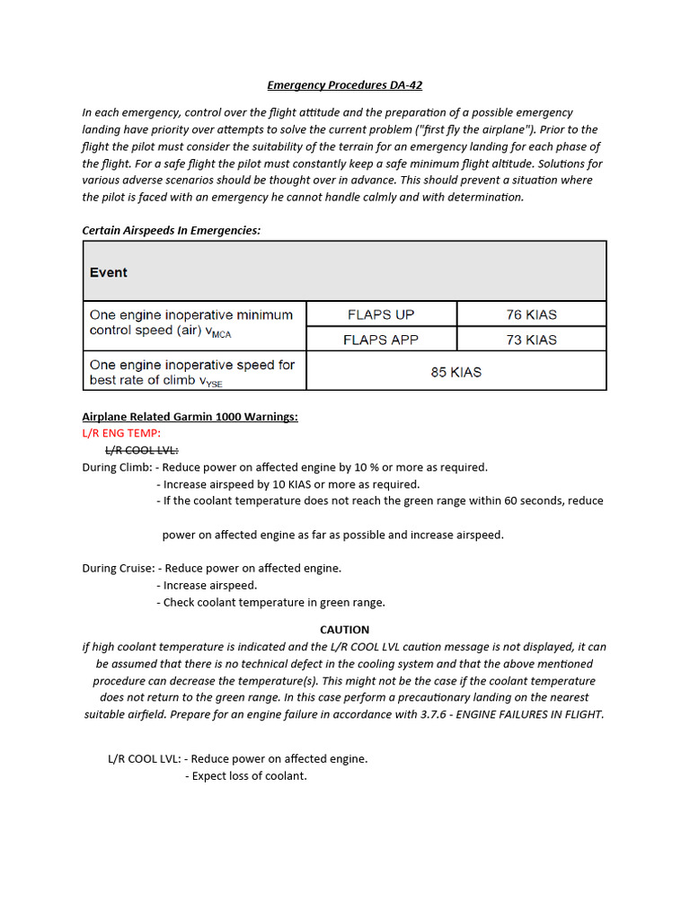Emergency Procedures DA42 | PDF | Aerospace | Aviation