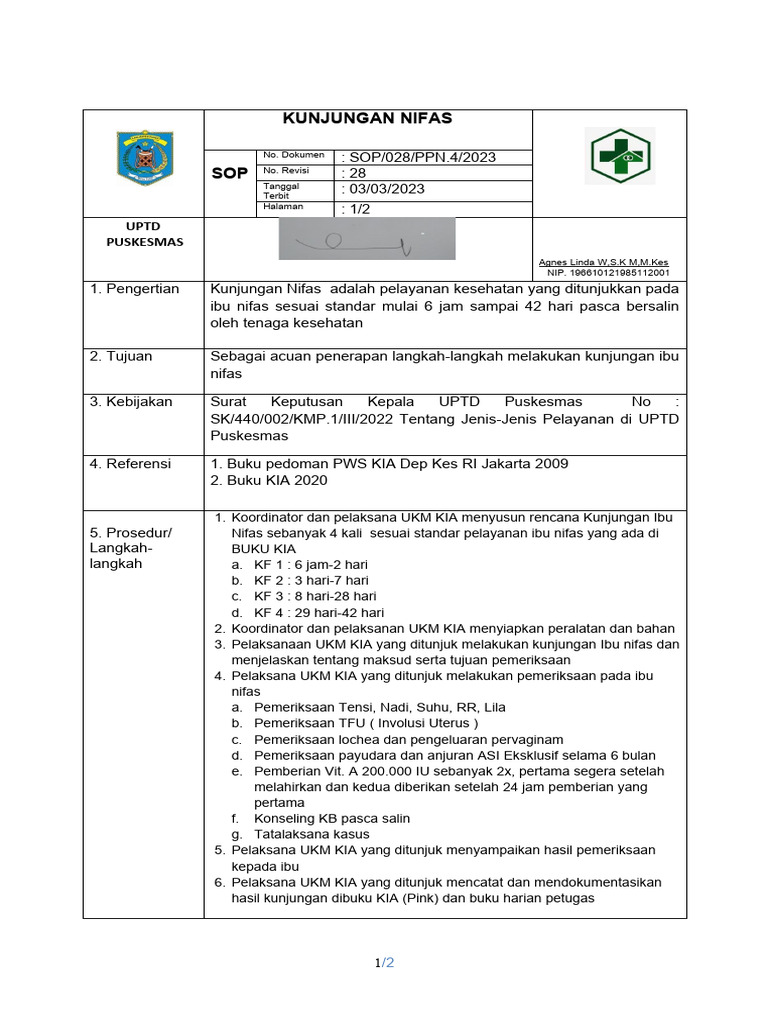 Prosedur Kunjungan Nifas Terbaru | PDF