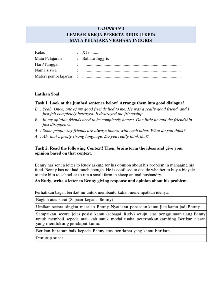 LKPD Lampiran 3 - Giving Opinion | PDF