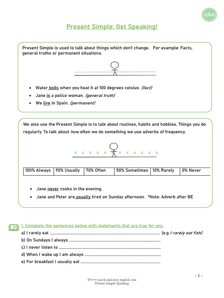 Present Simple Speaking SV A1 1 | PDF