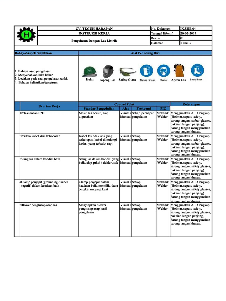 Instruksi Kerja Pengelasan Dengan Listrik | PDF