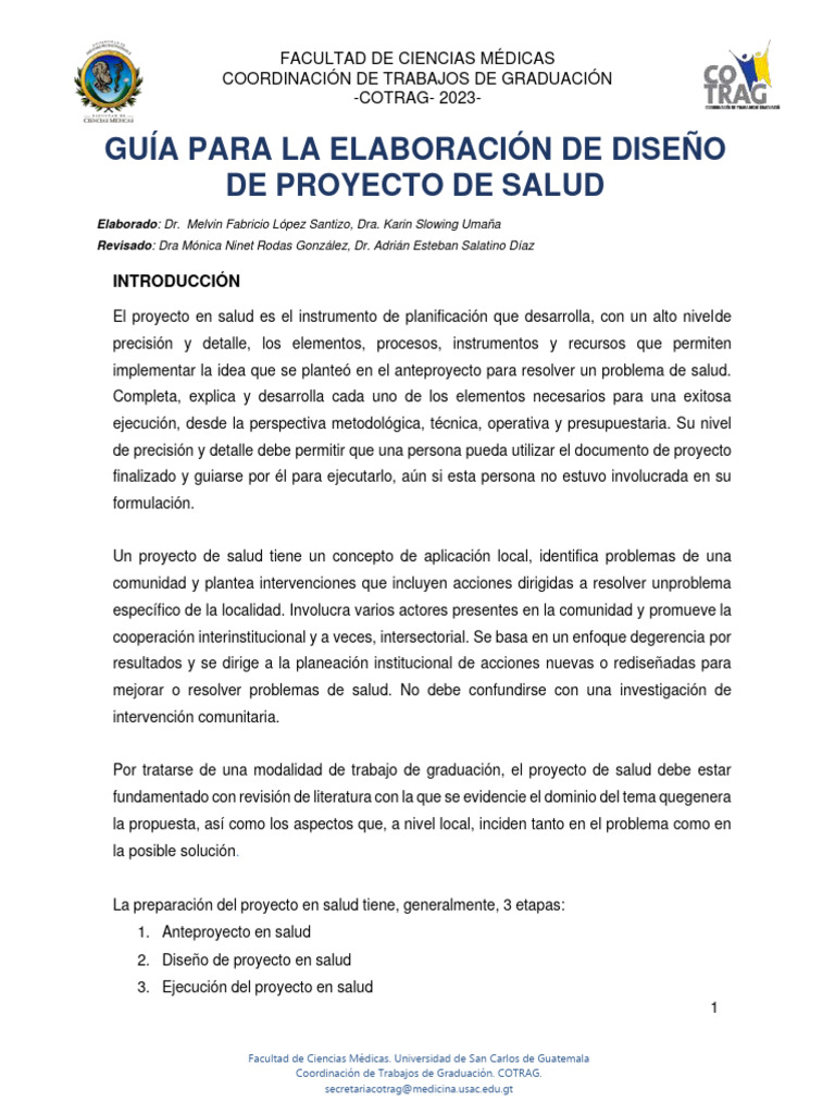 Guía para Elaboración de Diseño de Proyecto de Salud 2023 | PDF