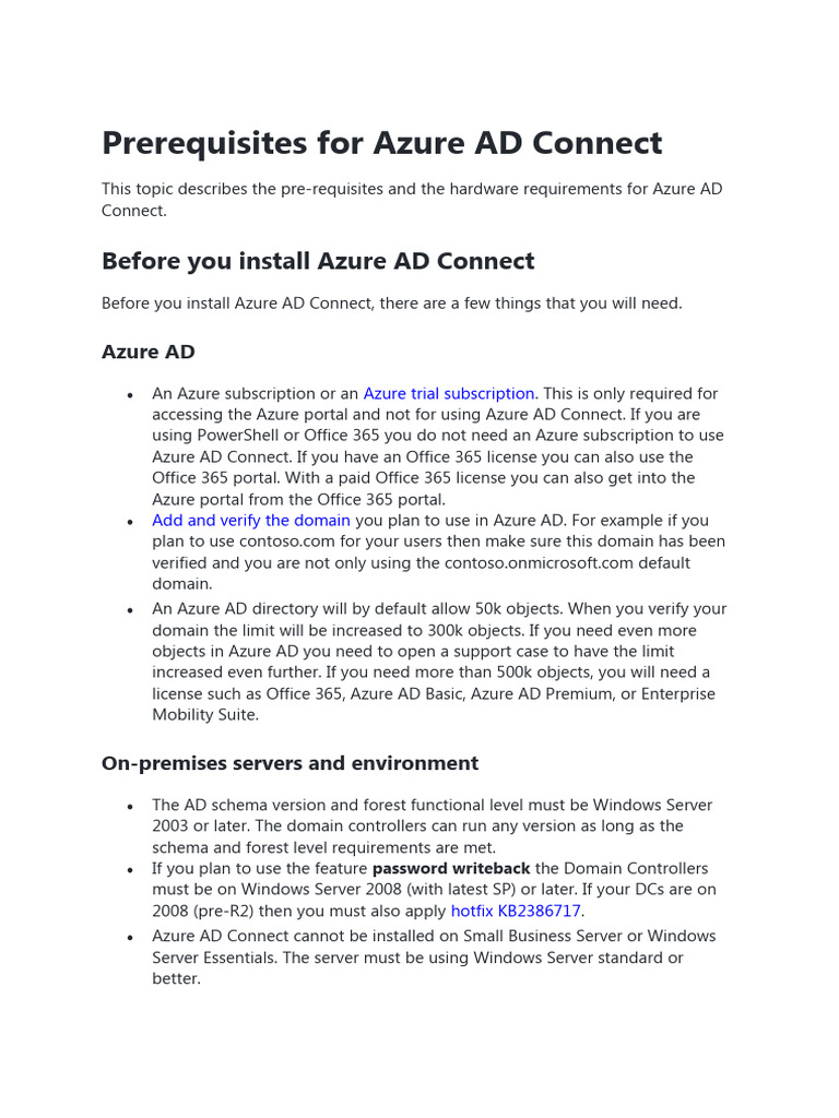 Prerequisites For Azure AD Connect | PDF | Active Directory | Public ...