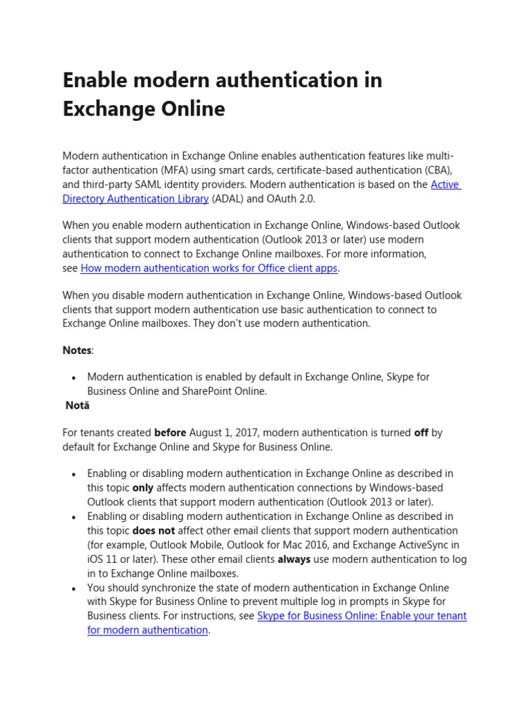 Enable Modern Authentication in Exchange Online | PDF | Microsoft ...