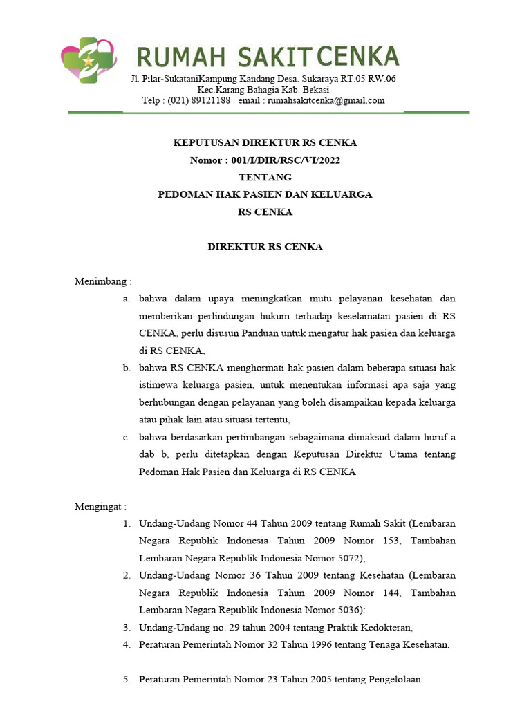 Keputusan Direktur Rs Cenka | PDF | Griya & Taman