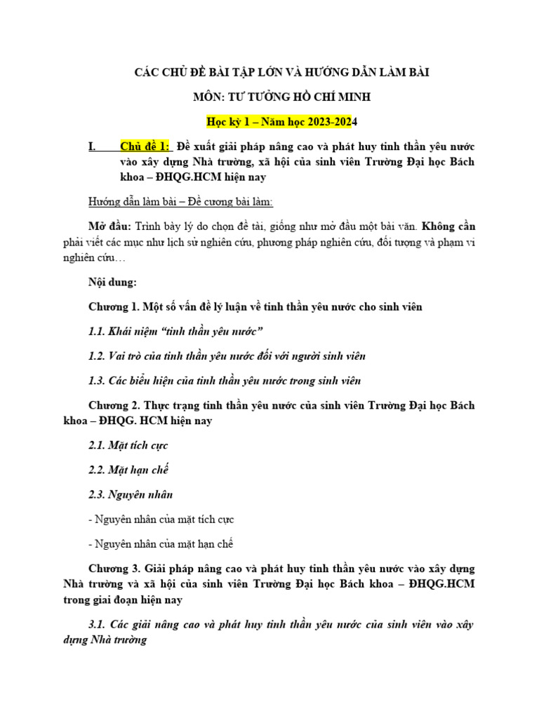 SP1037-CÁC CHỦ ĐỀ BÀI TẬP LỚN VÀ HƯỚNG DẪN LÀM BÀI-HK231 | PDF