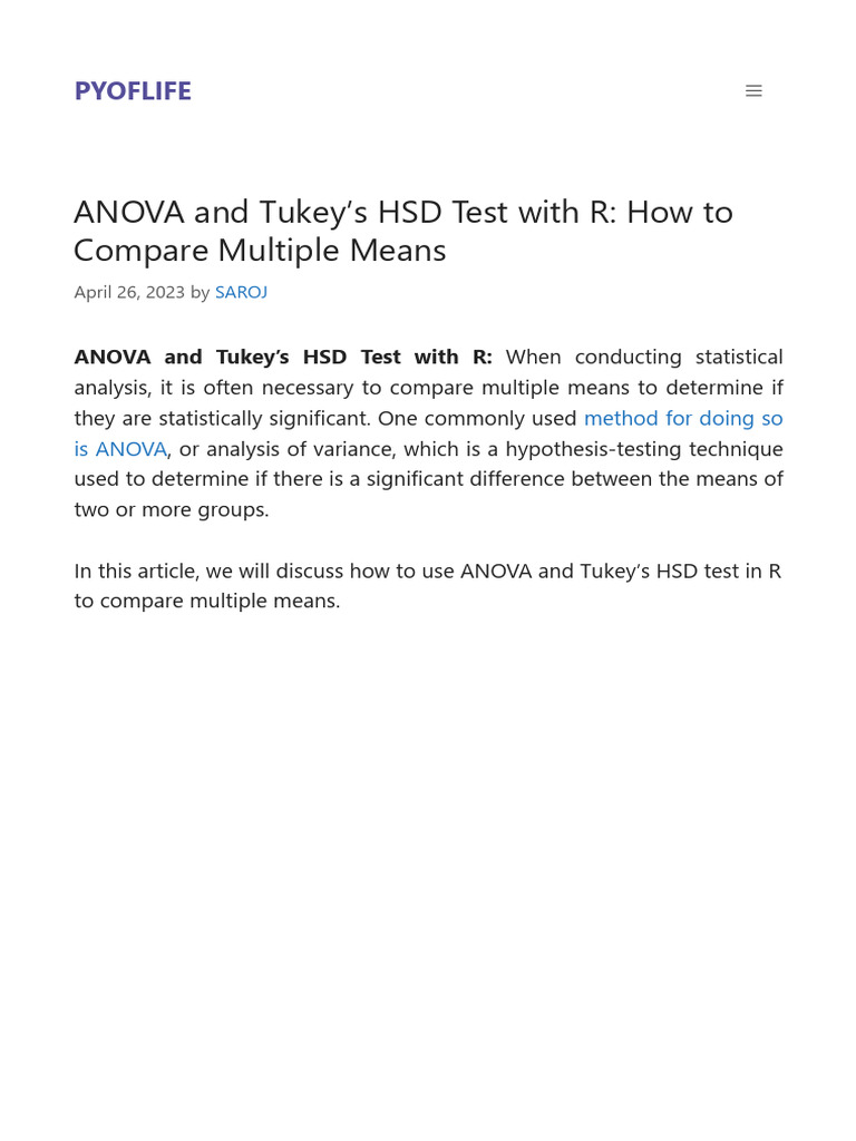 ANOVA and Tukey's HSD Test With R | PDF ANOVA and Tukey's HSD Test With R | PDF