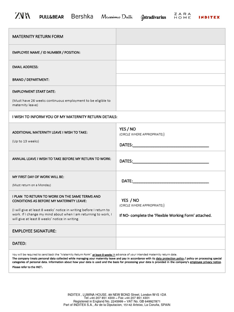 Maternity Return Form Instructions | PDF | Business