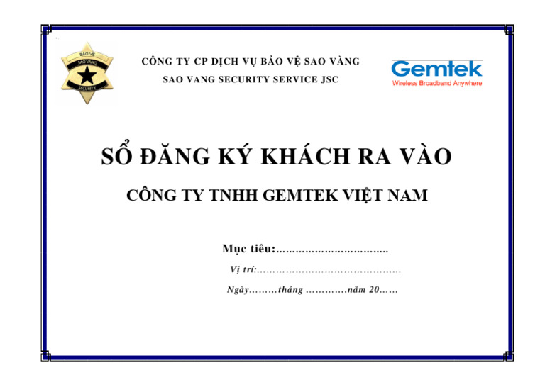 Gemtek - S Đăng Ký Khách Ra Vào - Bìa | PDF