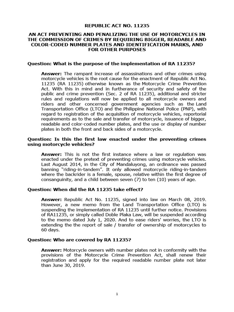 Ra 11235 | PDF | Vehicle Registration Plate | Government